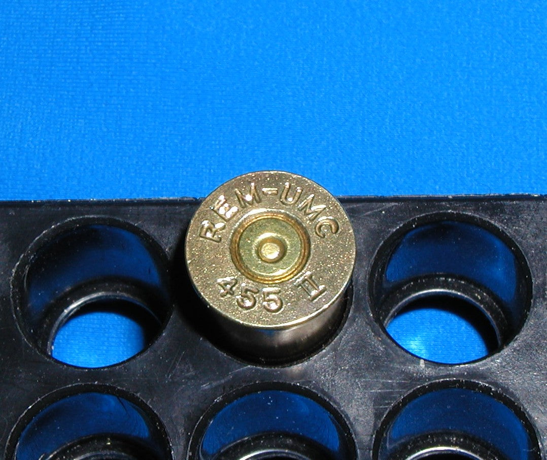 455 Webley with a 220gr cast bullet. The casings are from REM-UMC ...